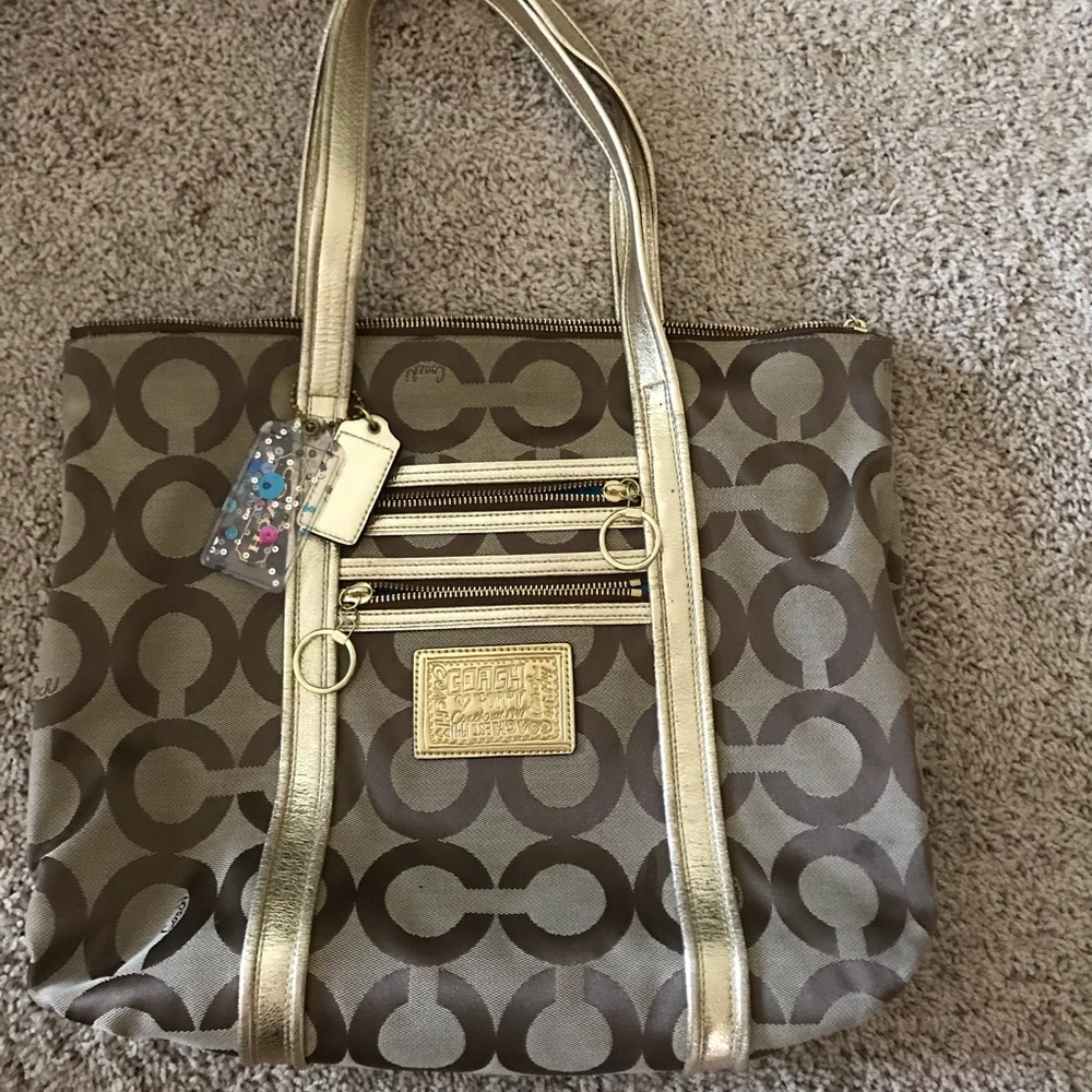 Coach Poppy Op Art Tote-Gold - Gem